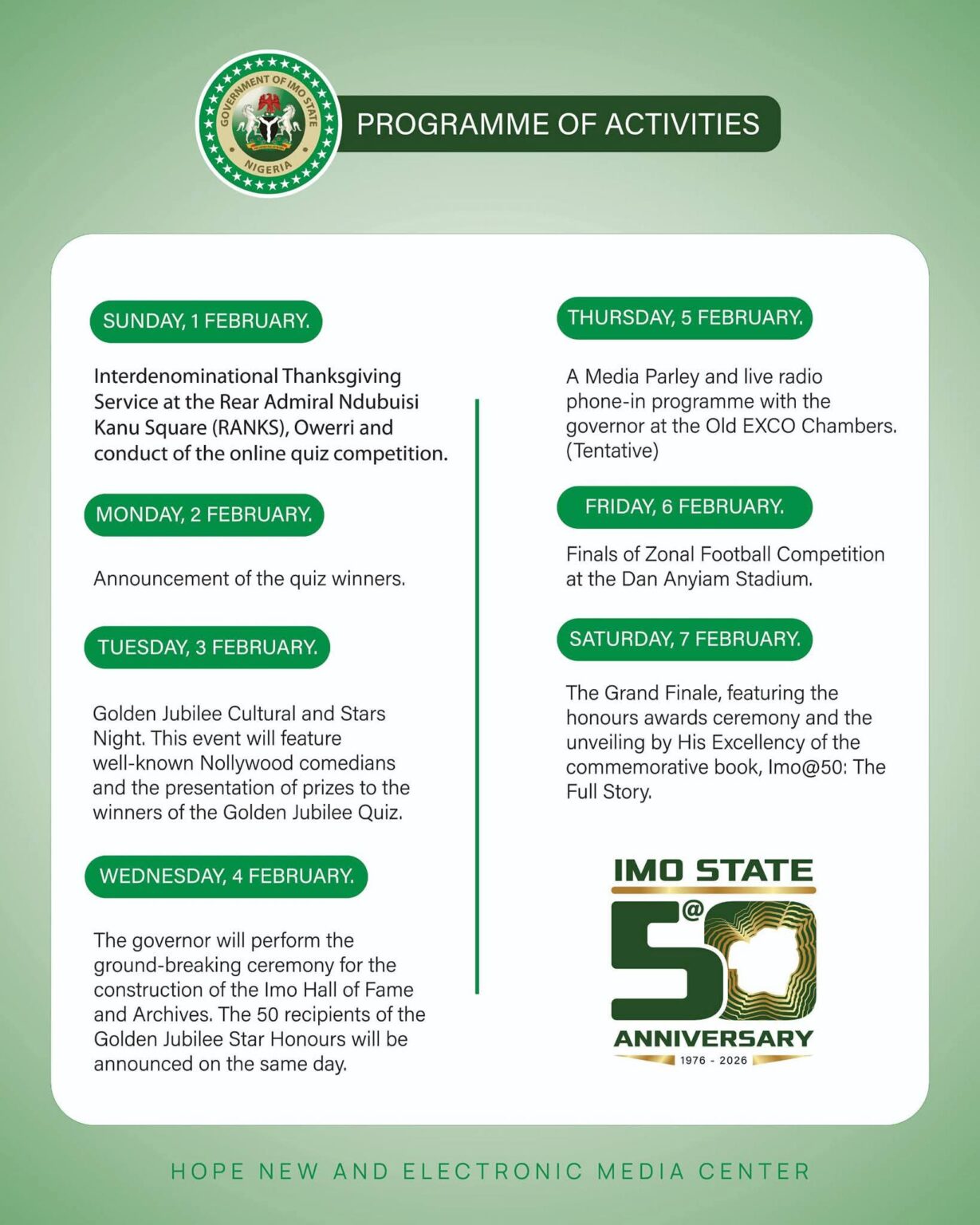 Imo @ 50: Interdenominational Service, Ground- Breaking Ceremony to ...